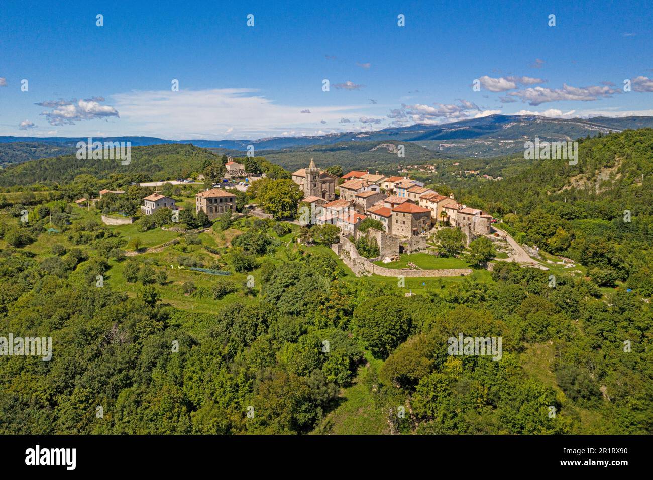 Panoramic aerial drone picture of Hum in Croatia, the smallest city in ...