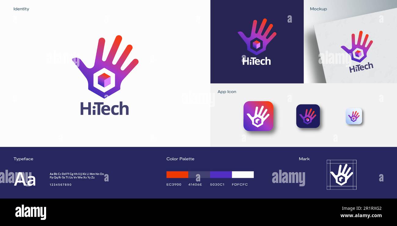 High Five Technology Abstract Vector Logo Template. Palm Hand with Cube ...