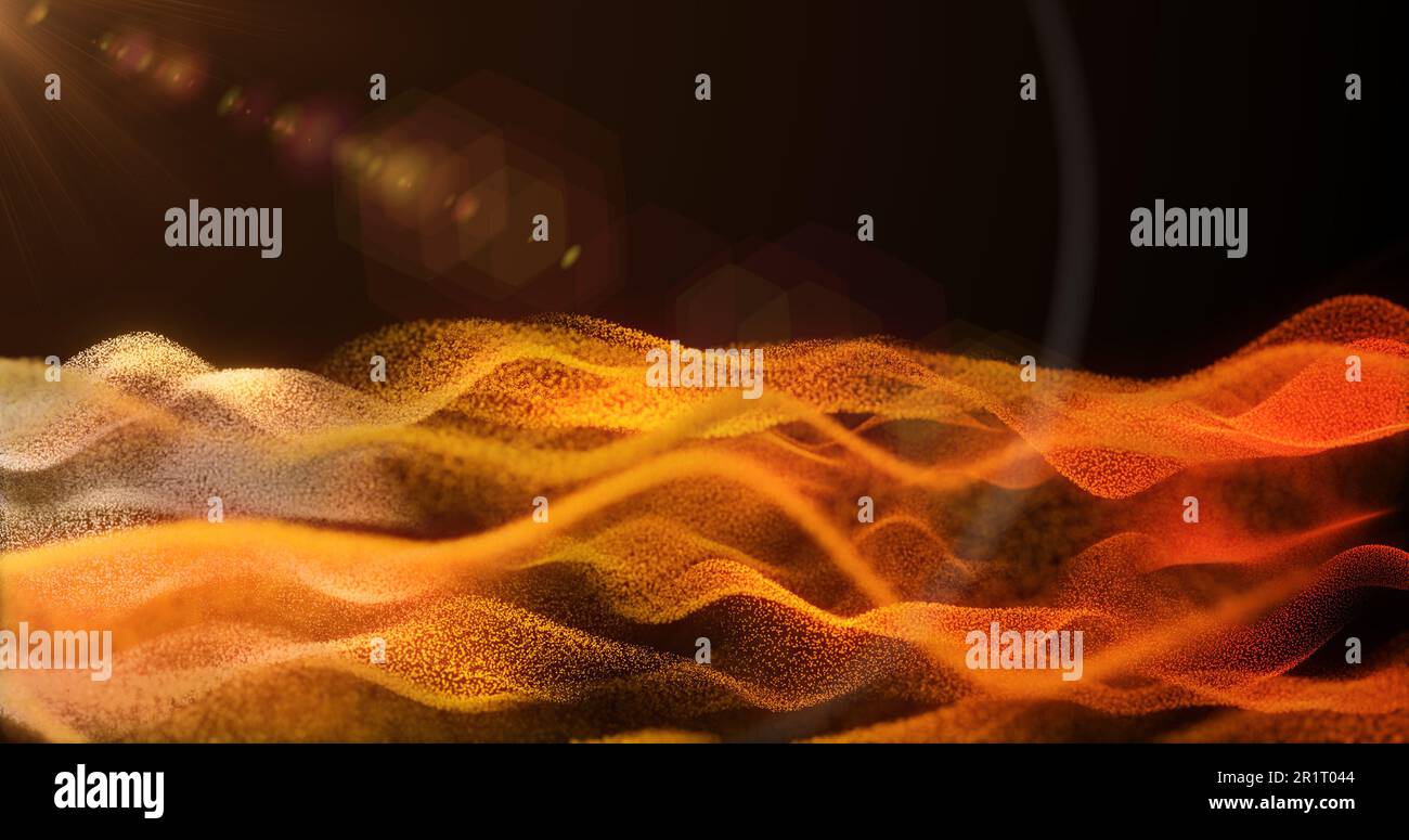 Abstract background wave of yellow futuristic hi-tech grains of sand ...