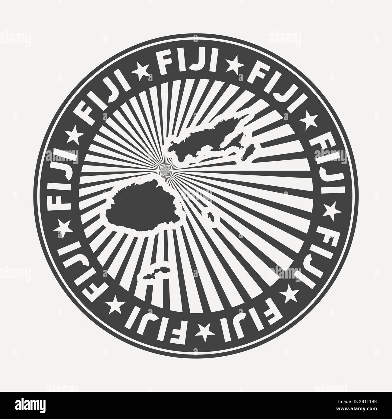 Fiji round logo. Vintage travel badge with the circular name and map of ...