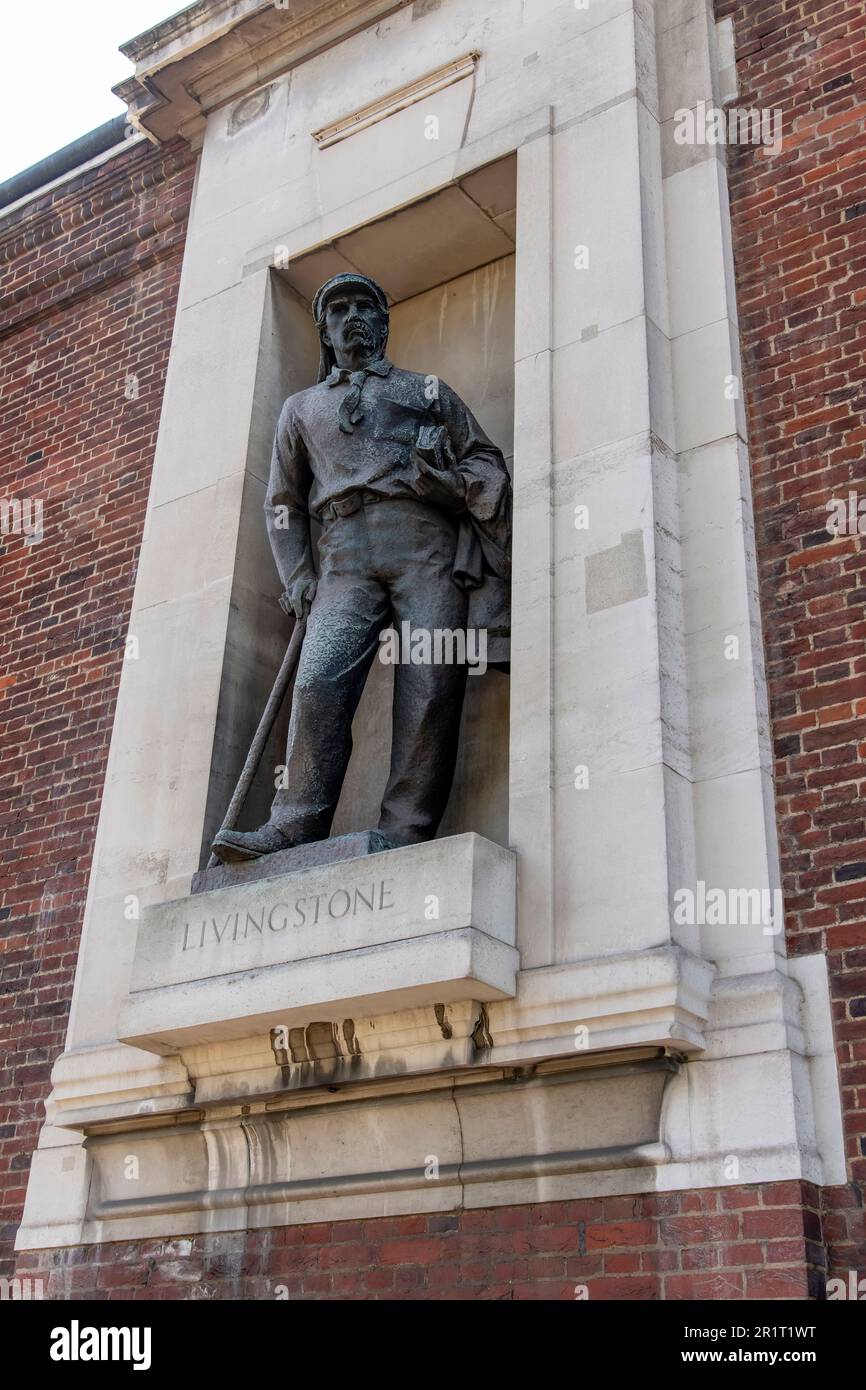Low angle view of the Livingstone statue on Kensington Road, London ...