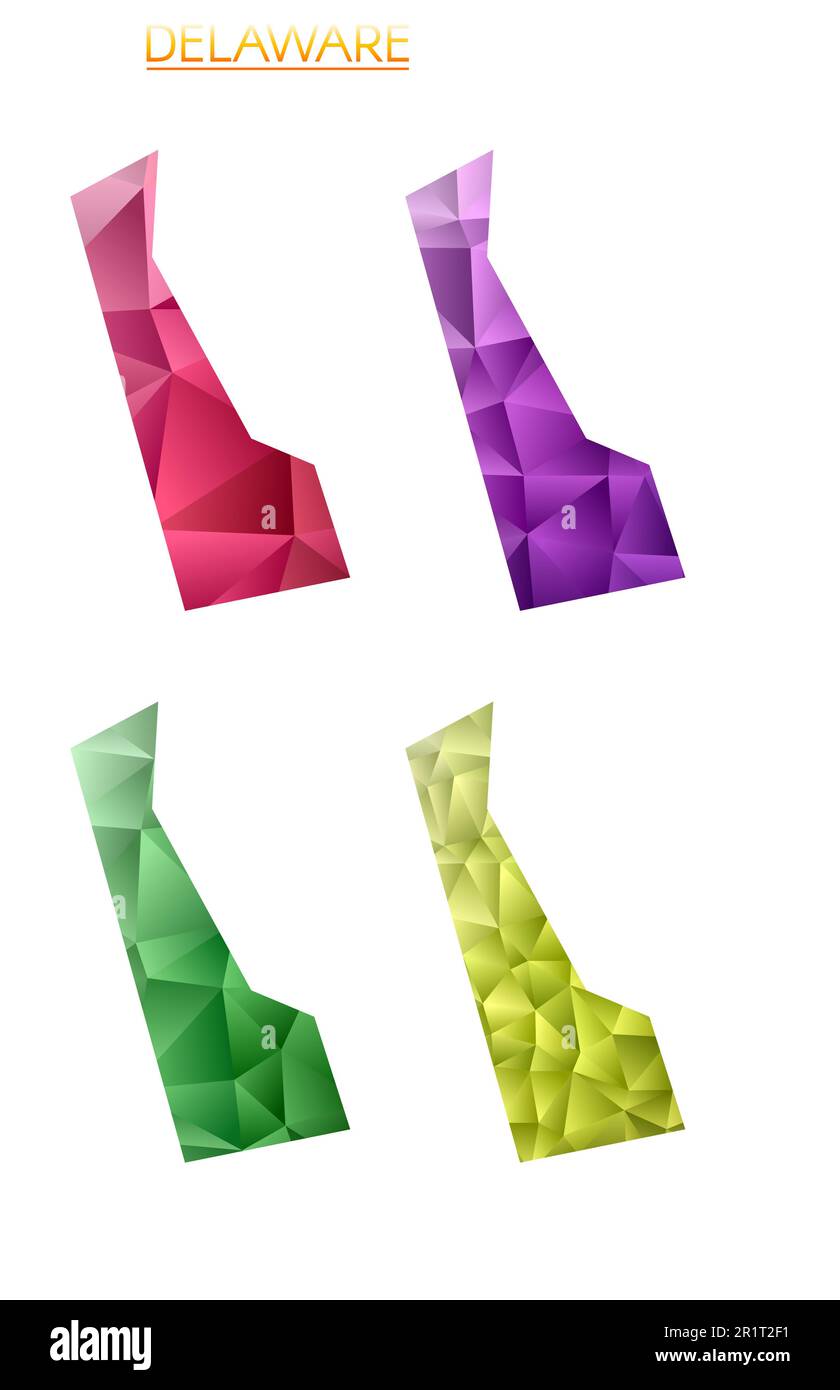 Set of vector polygonal maps of Delaware. Bright gradient map of US ...