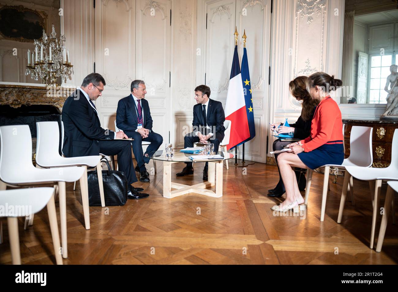 Versailles, France. 15th May, 2023. French President Emmanuel Macron ...