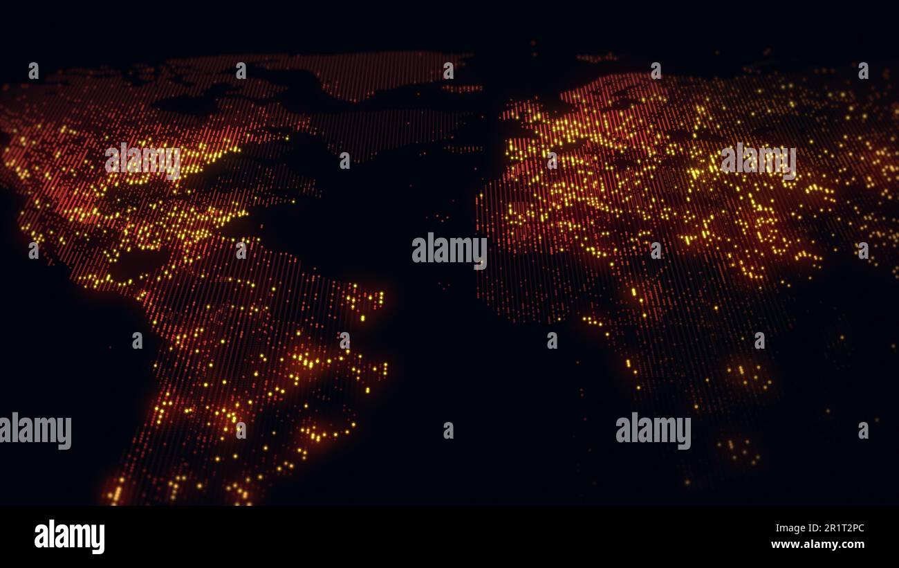 3D rendering of a digital map of the Earth. The lights of megacities ...
