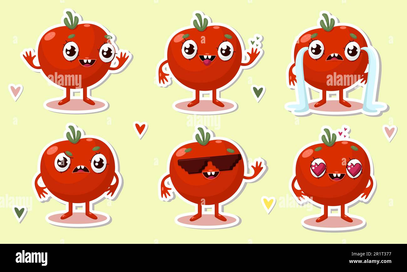 Vector illustration of tomato character stickers Stock Vector Image ...
