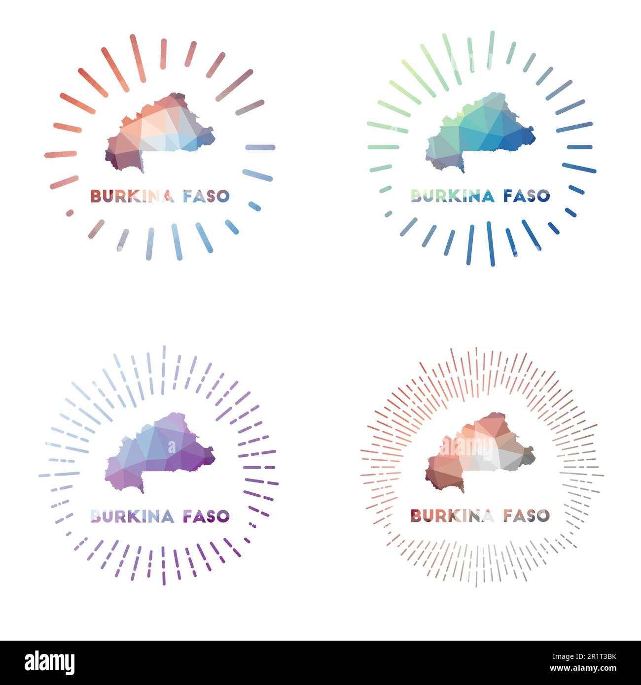 Burkina Faso low poly sunburst set. Logo of country in geometric ...