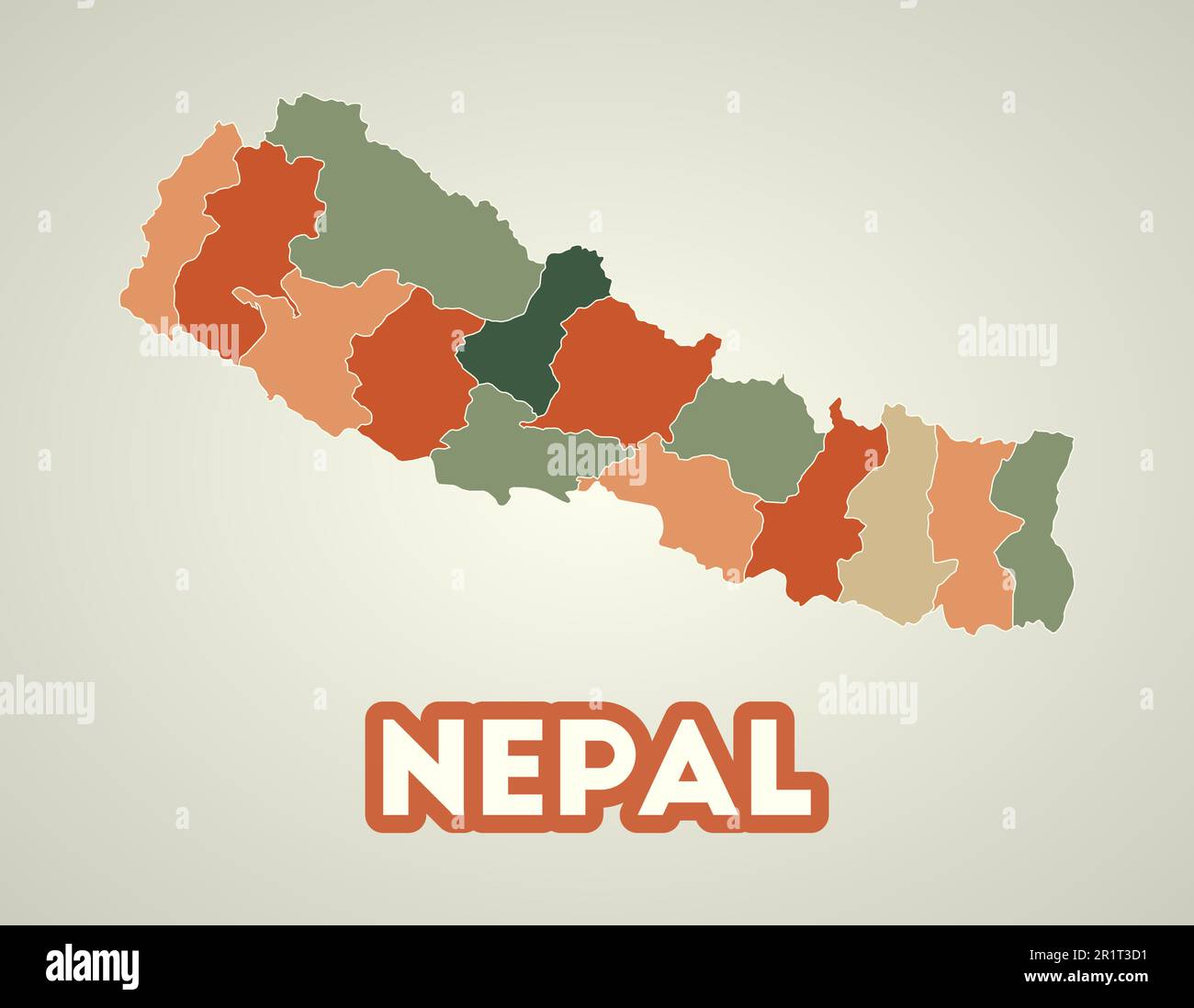 Nepal poster in retro style. Map of the country with regions in autumn ...