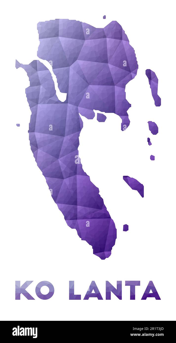 Map of Ko Lanta. Low poly illustration of the island. Purple geometric ...