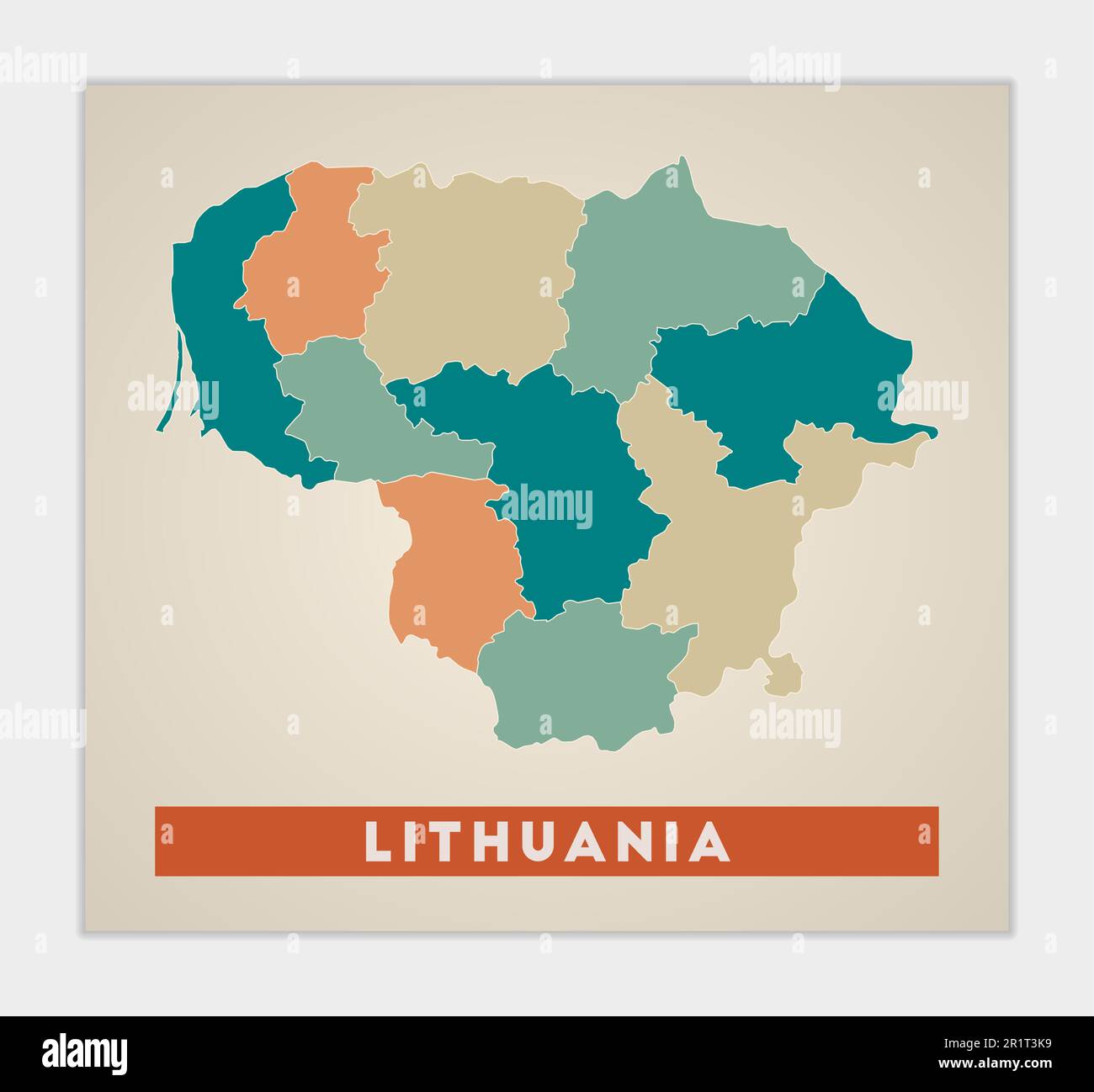 Lithuania poster. Map of the country with colorful regions. Shape of ...