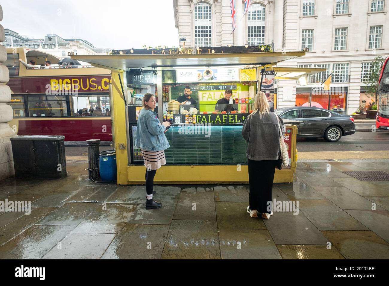 London- May 2023: A Falafel take away kiosk on Piccadilly Circus Regent Street Stock Photo - Alamy