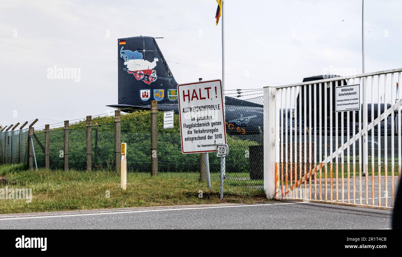 Hohn, Germany. 15th May, 2023. The entrance to Hohn military airfield ...
