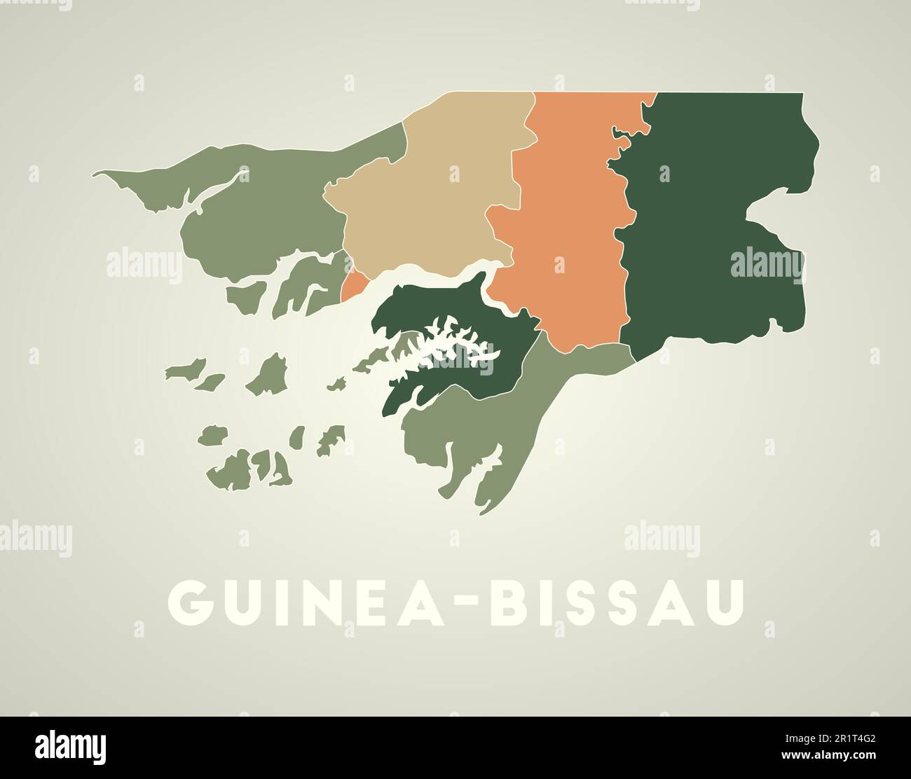 Guinea-Bissau poster in retro style. Map of the country with regions in ...