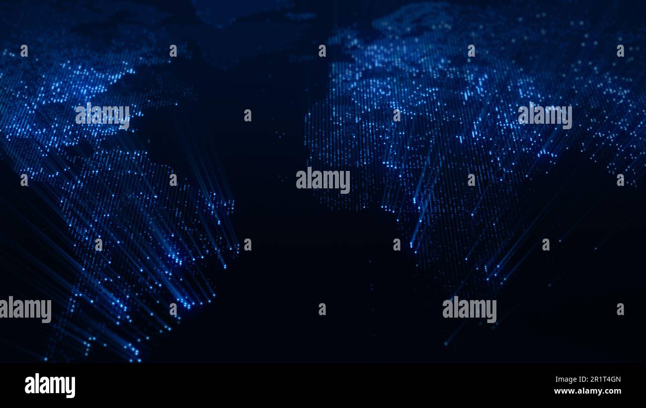 3D rendering of a digital map of the Earth. The lights of megacities ...