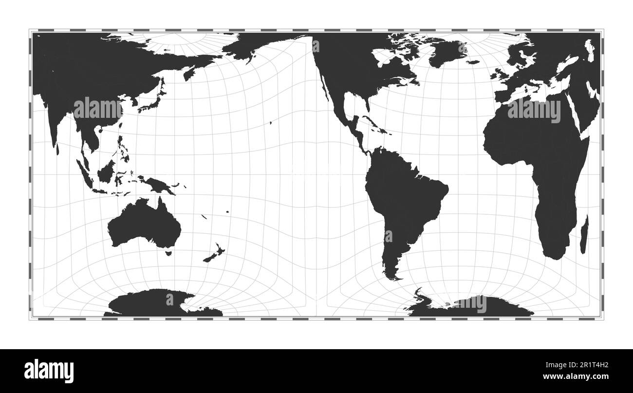 Vector world map. Gringorten square equal-area projection. Plain world ...