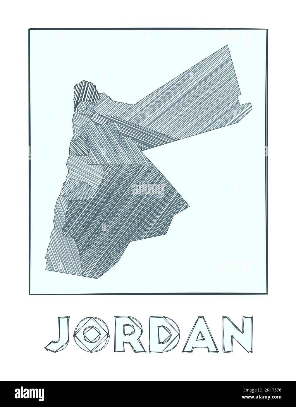 Sketch map of Jordan. Grayscale hand drawn map of the country. Filled ...
