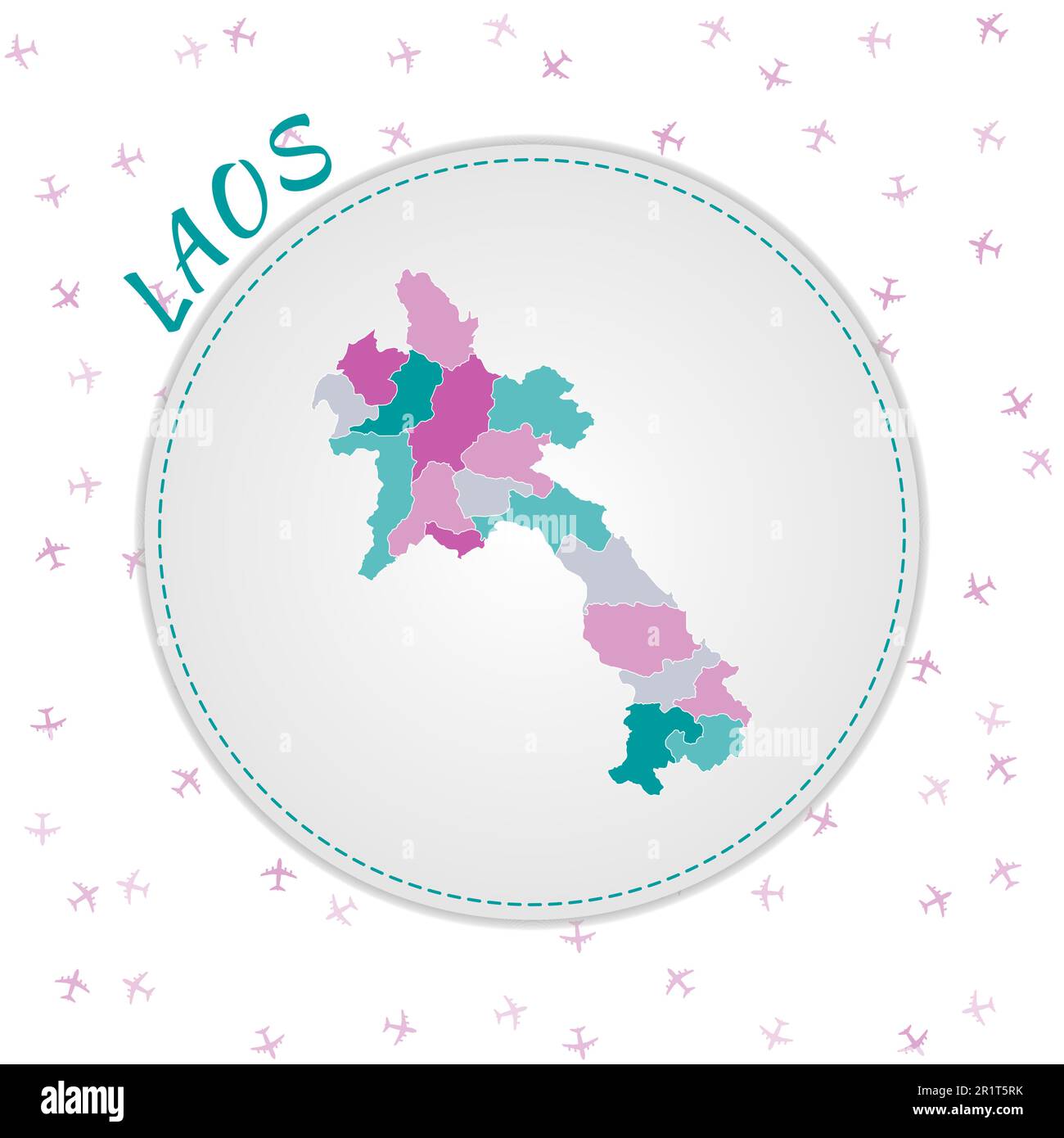 Laos map design. Map of the country with regions in emerald-amethyst ...