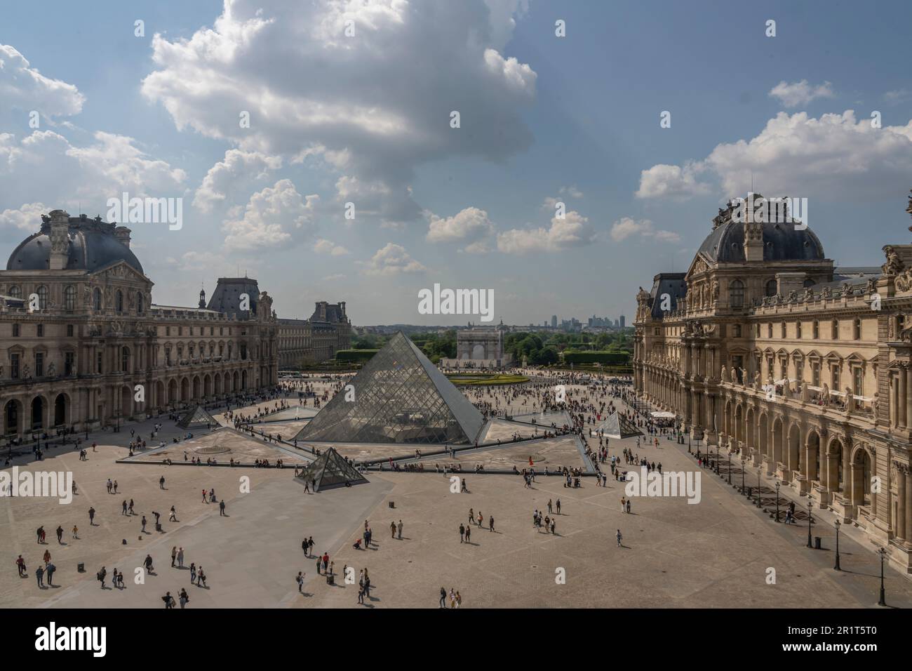 Paris, France - 05 13 2023: Panoramic view of Louvre pyramid and the ...
