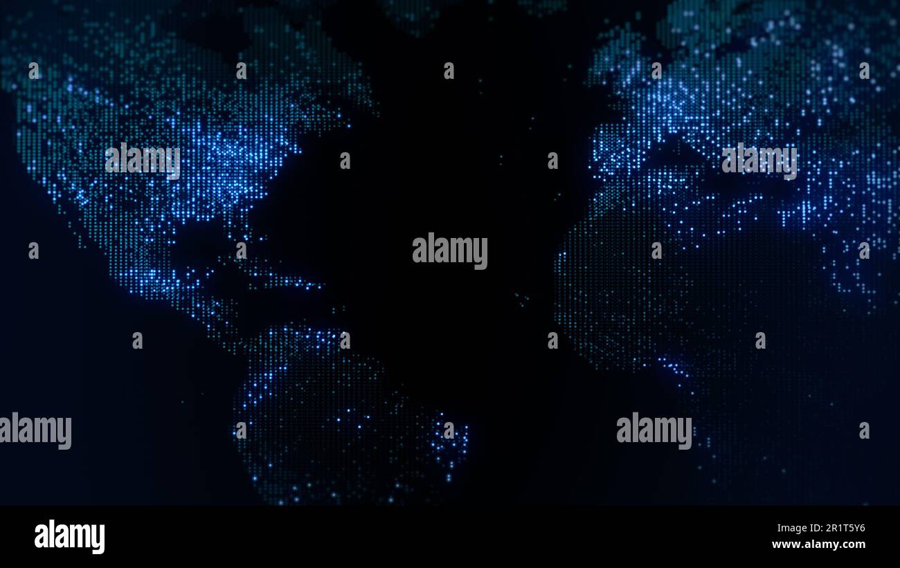 3D rendering of a digital map of the Earth. The lights of megacities ...