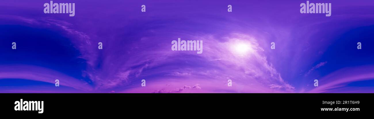 Blue magenta sky panorama with Cirrus clouds in Seamless spherical ...