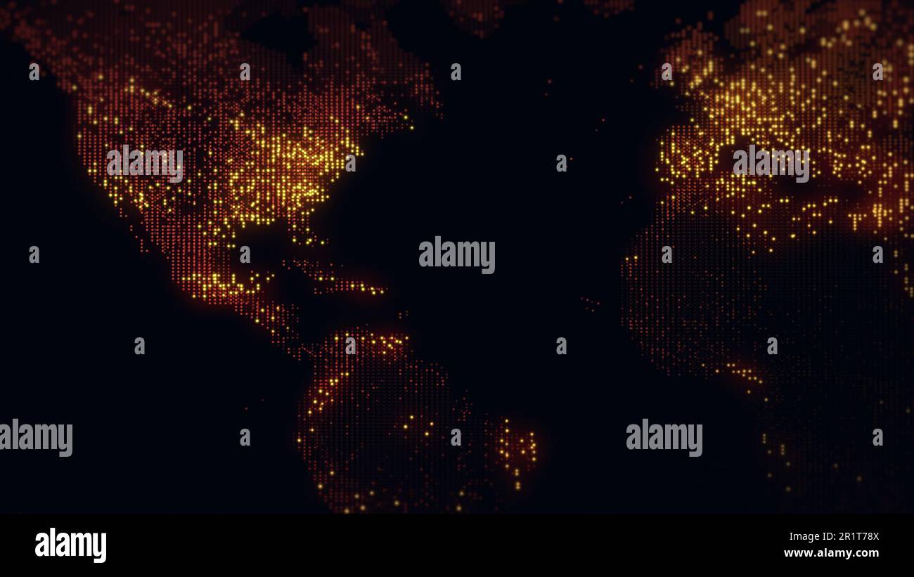 3D rendering of a digital map of the Earth. The lights of megacities ...