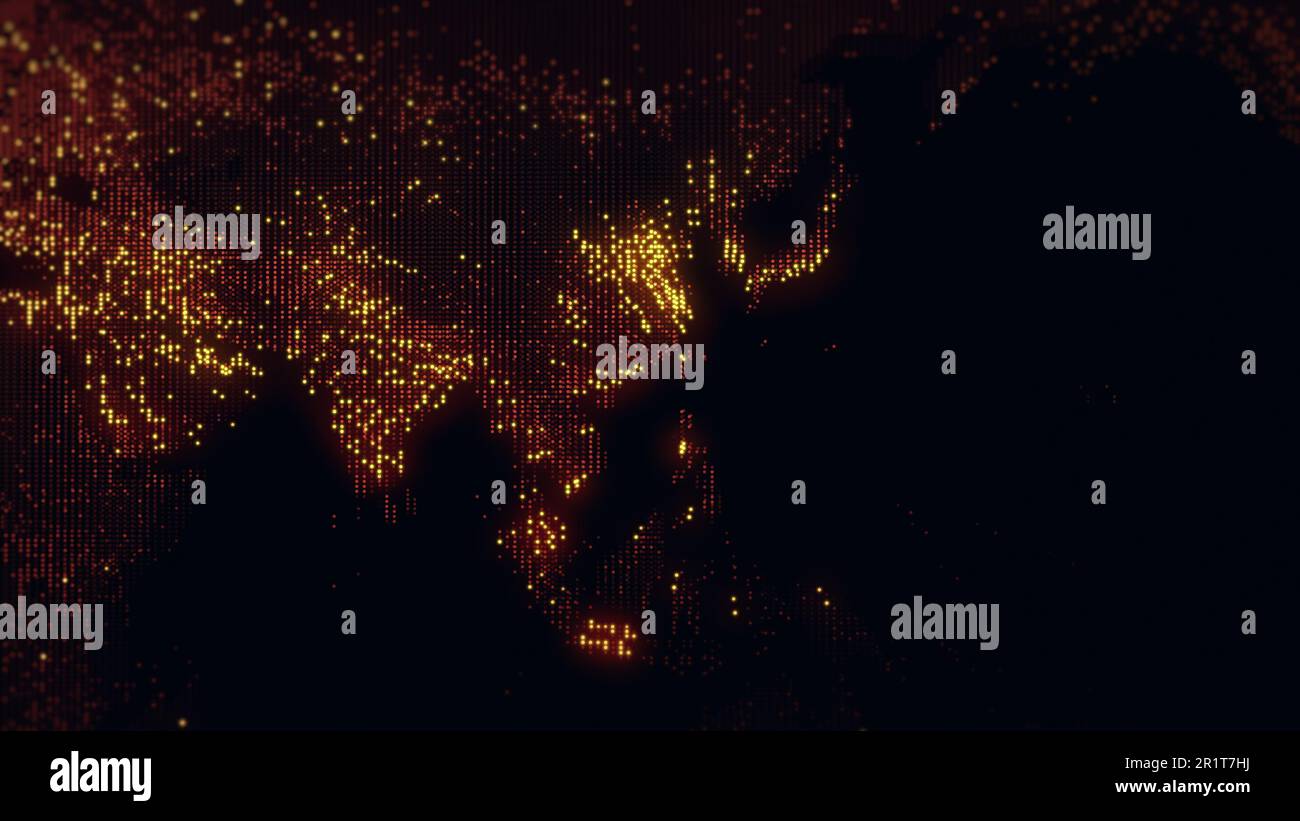 3D rendering of a digital map of the Earth. The lights of megacities ...