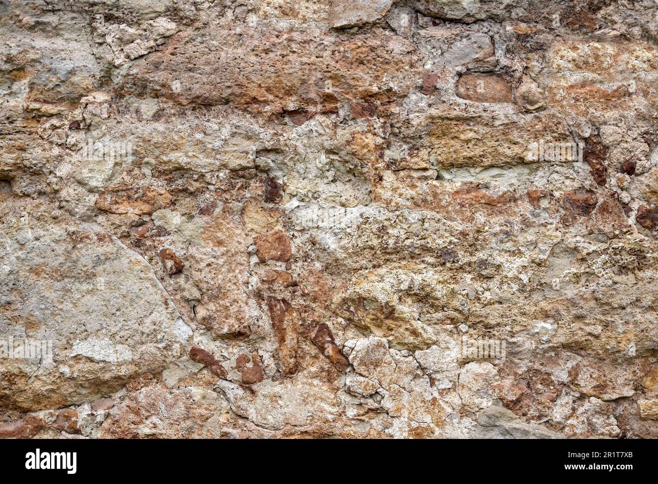 Texture of old stone wall with collapsed plaster. Background of shabby ...