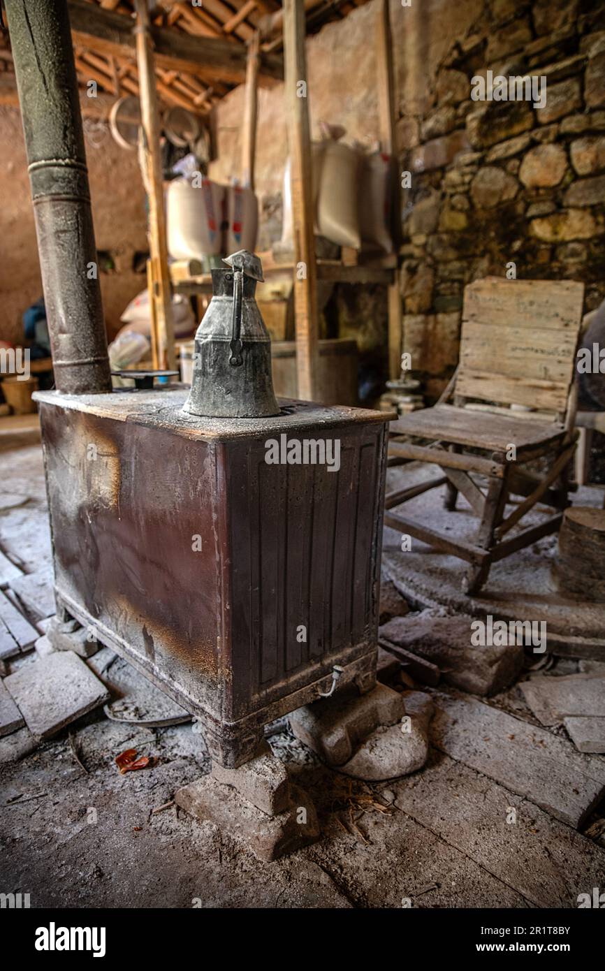 stove used in an old mill to heat the inside and heat water on it Stock ...