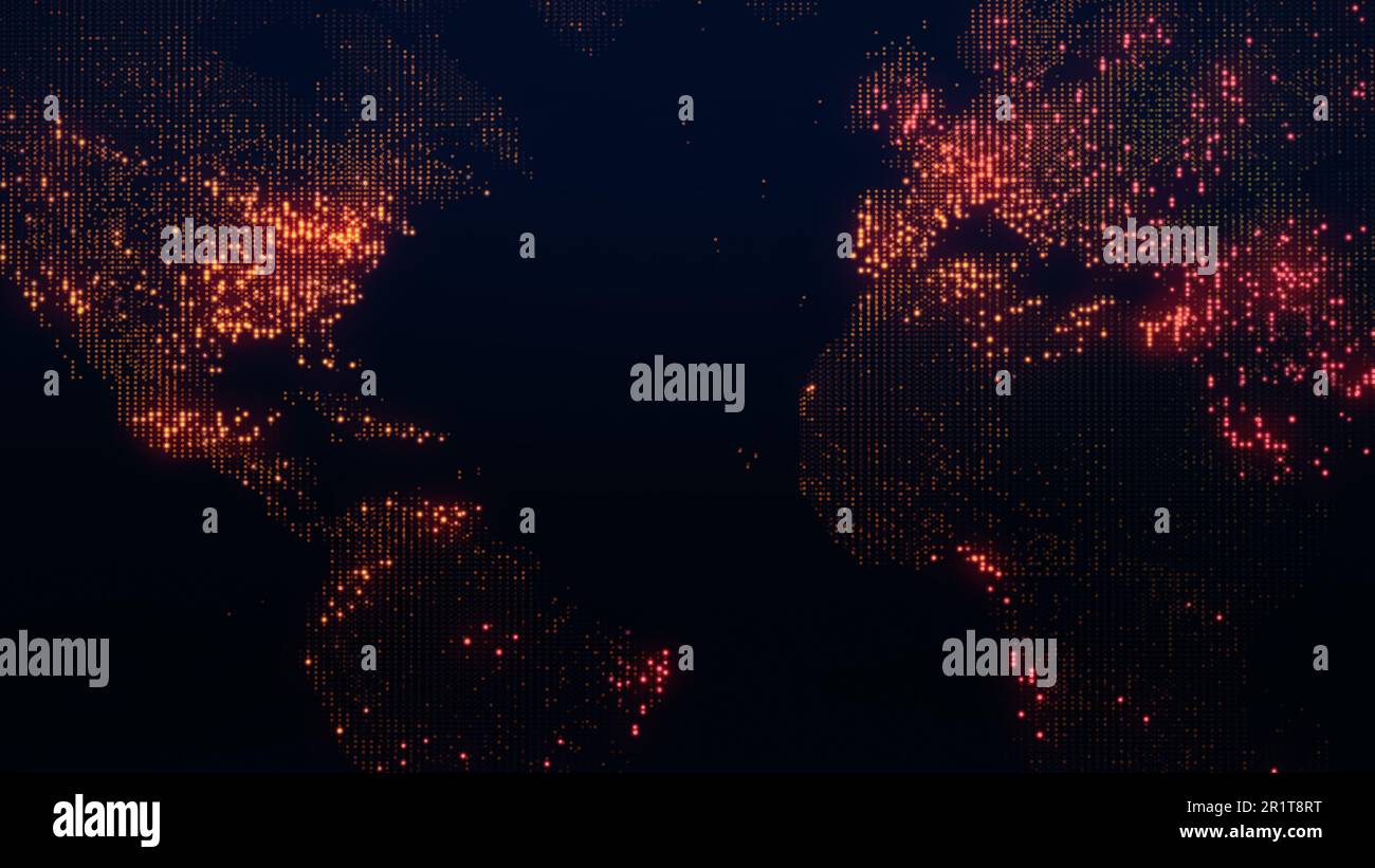 3D rendering of a digital map of the Earth. The lights of megacities ...