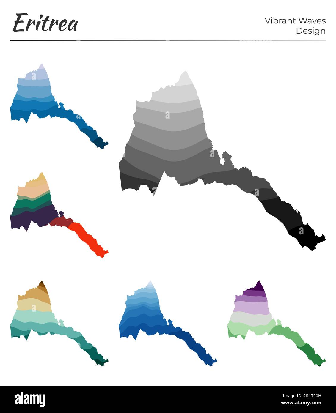 Set of vector maps of Eritrea. Vibrant waves design. Bright map of country in geometric smooth ...