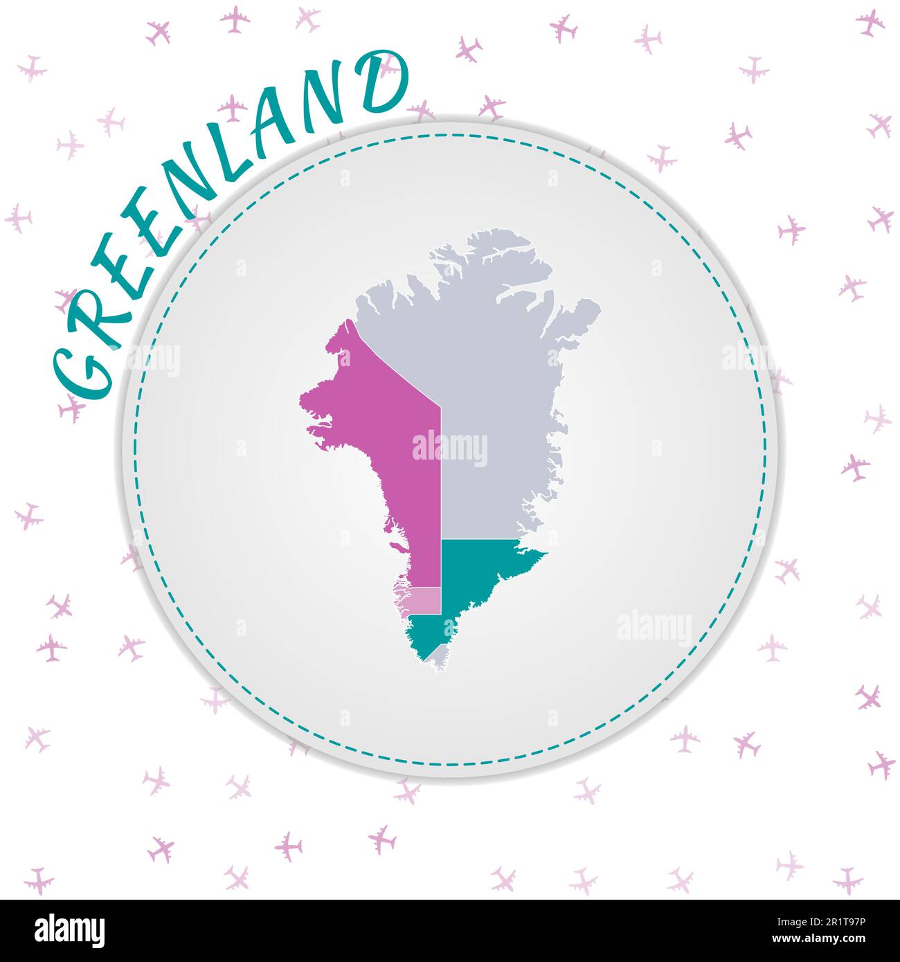 Greenland map design. Map of the country with regions in emerald ...