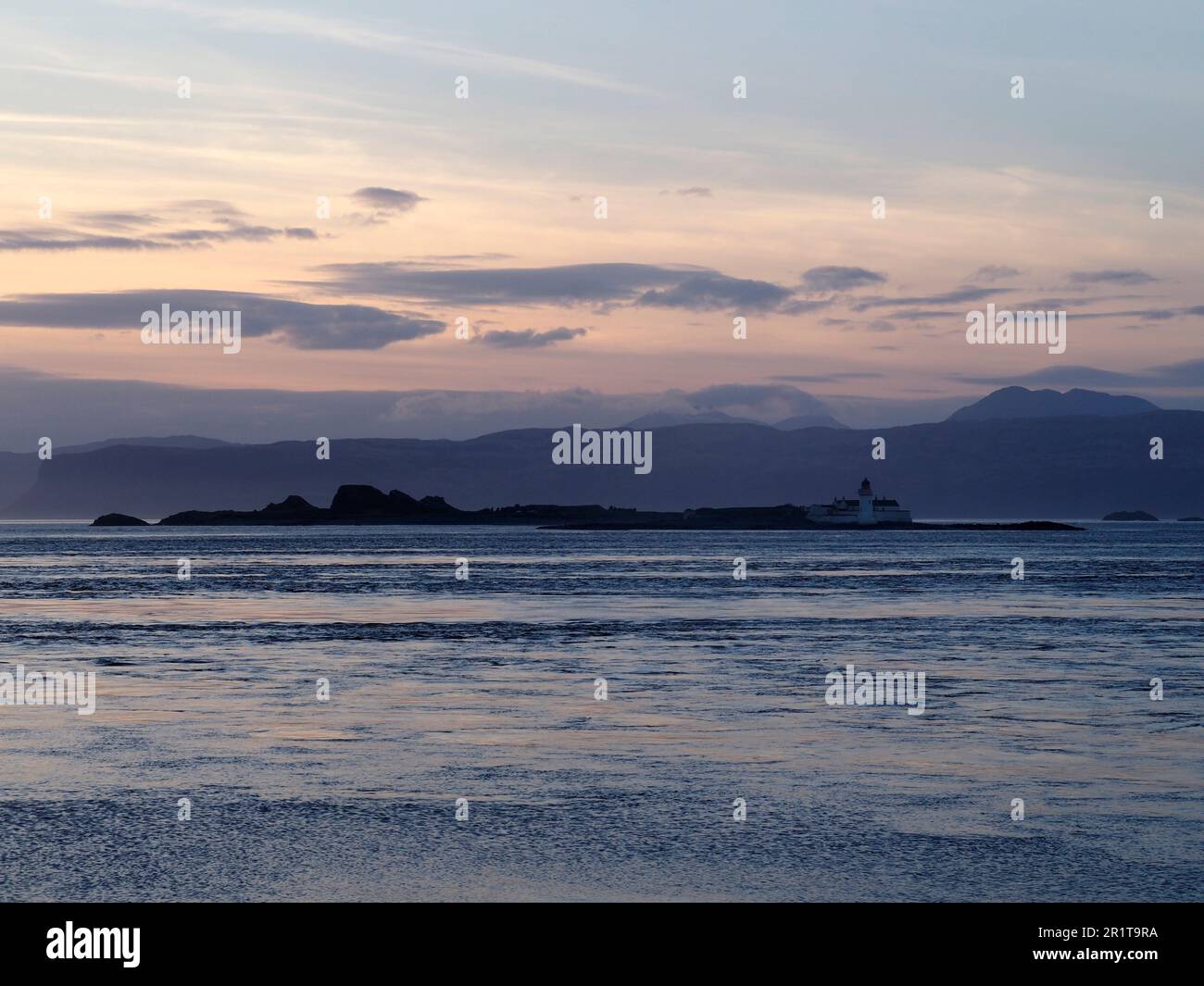 Twilight over lighthouse, Fladda, Slate isles, Scotland Stock Photo - Alamy