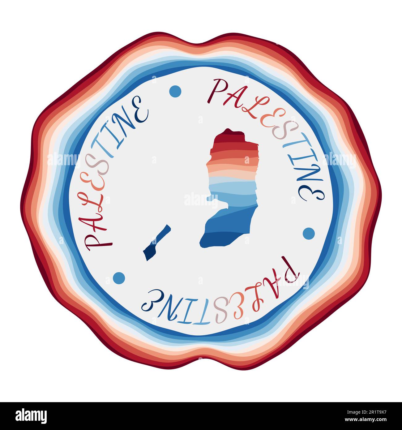 Palestine badge. Map of the country with beautiful geometric waves and ...
