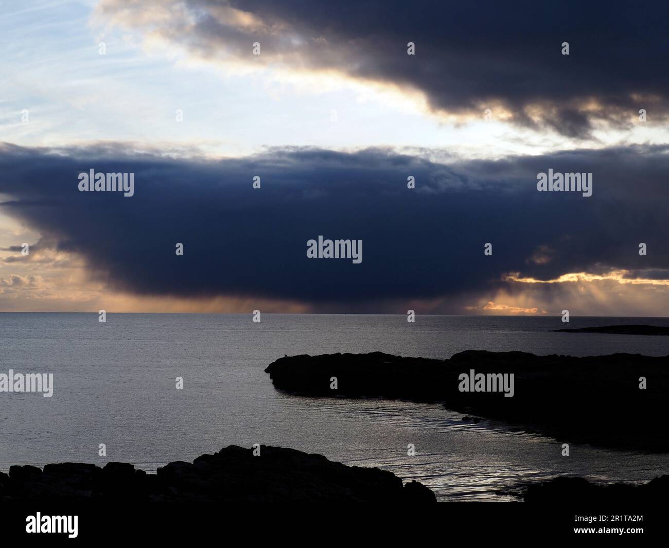 Dark clouds at sunset from Wavecrest campsite, Barra, Outer Hebrides ...