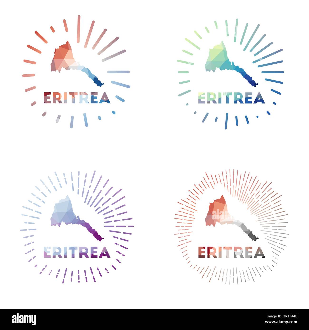 Eritrea low poly sunburst set. Logo of country in geometric polygonal ...