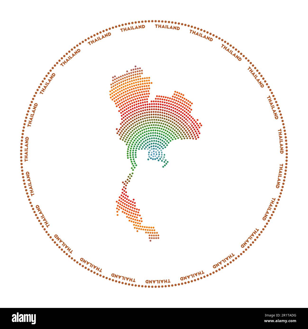 Thailand round logo. Digital style shape of Thailand in dotted circle ...