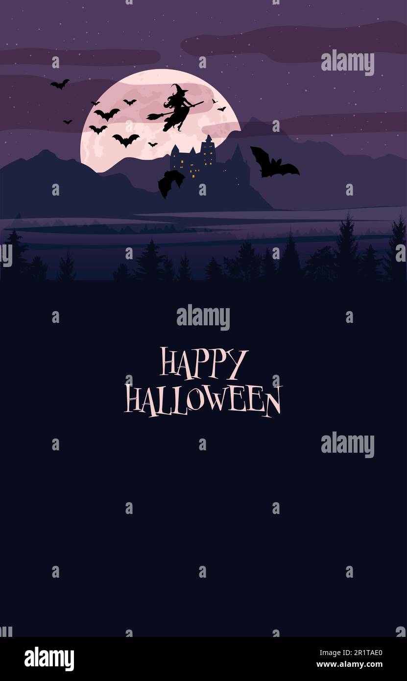 Halloween banner, Flying witch, draculas castle Stock Vector Image ...