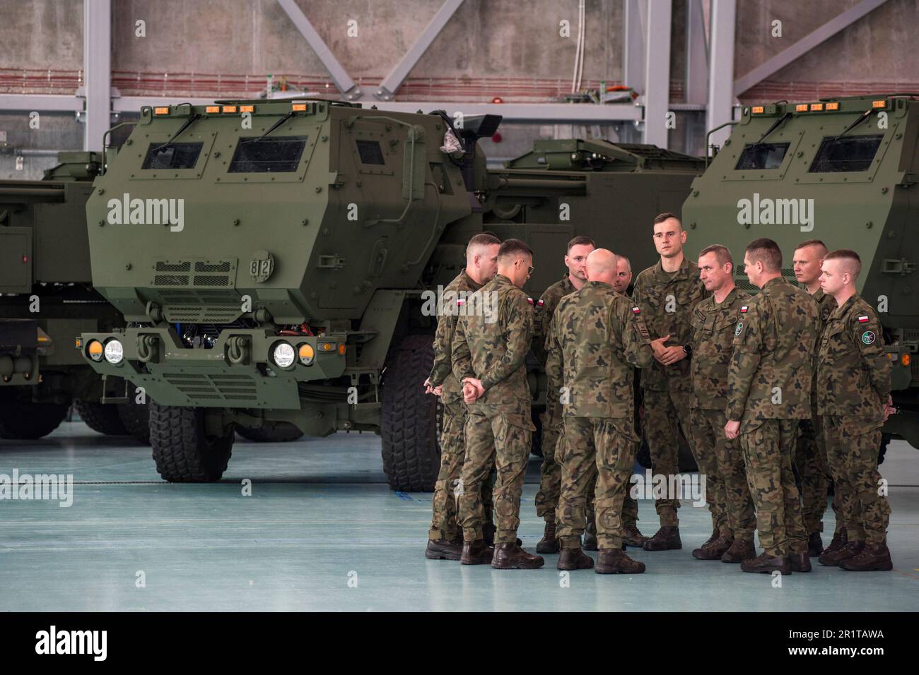Himars rocket launchers placed on military vehicles and polish soldiers ...