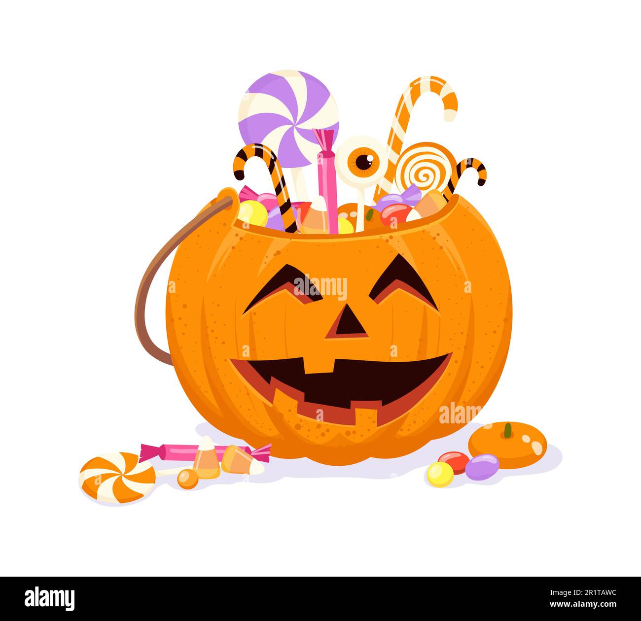 Halloween pumpkin full of various sweets, candies Stock Vector Image ...