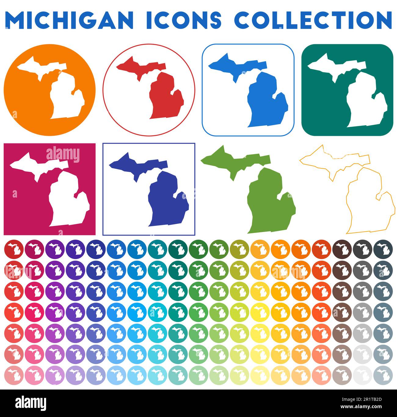 Michigan icons collection. Bright colorful trendy map icons. Modern ...