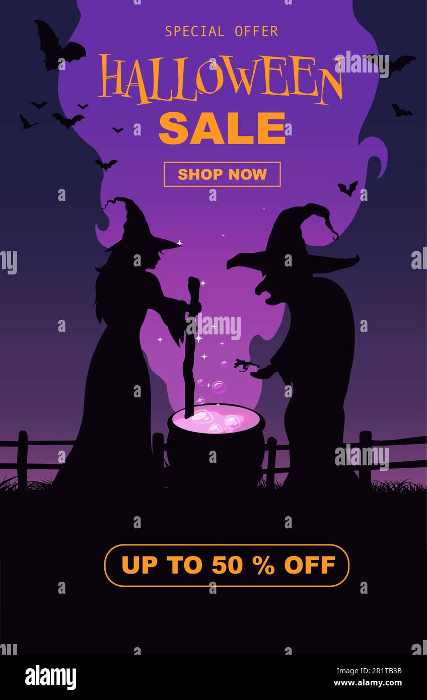 Halloween promo sale flyer, witches brew potion Stock Vector Image ...