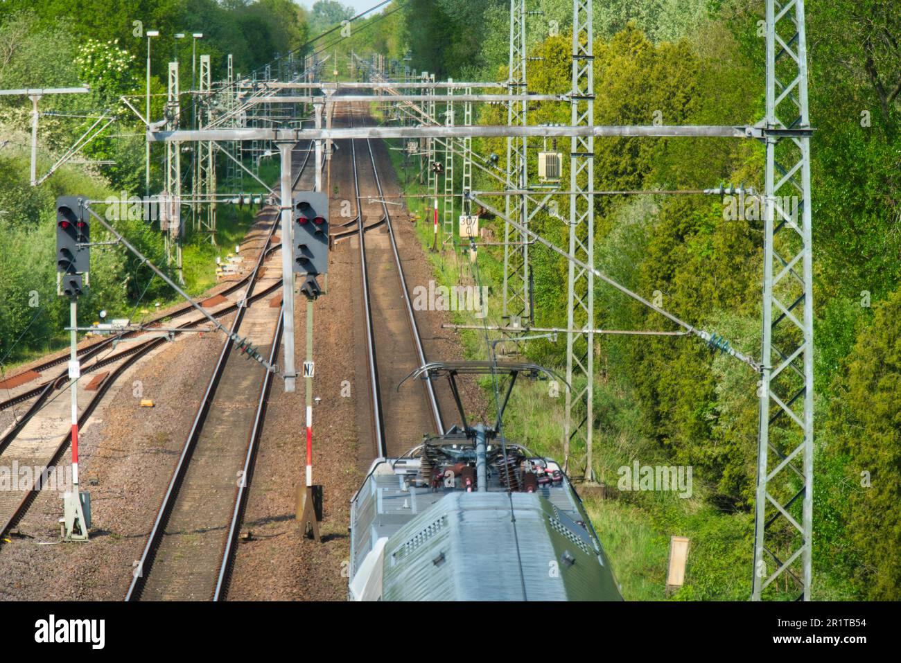 Deutsche Bahn train after departing Papenburg in the direction of Leer ...