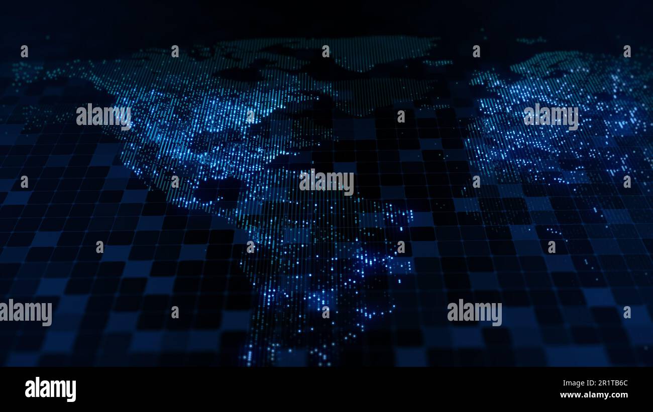3D rendering of a digital map of the Earth. The lights of megacities ...