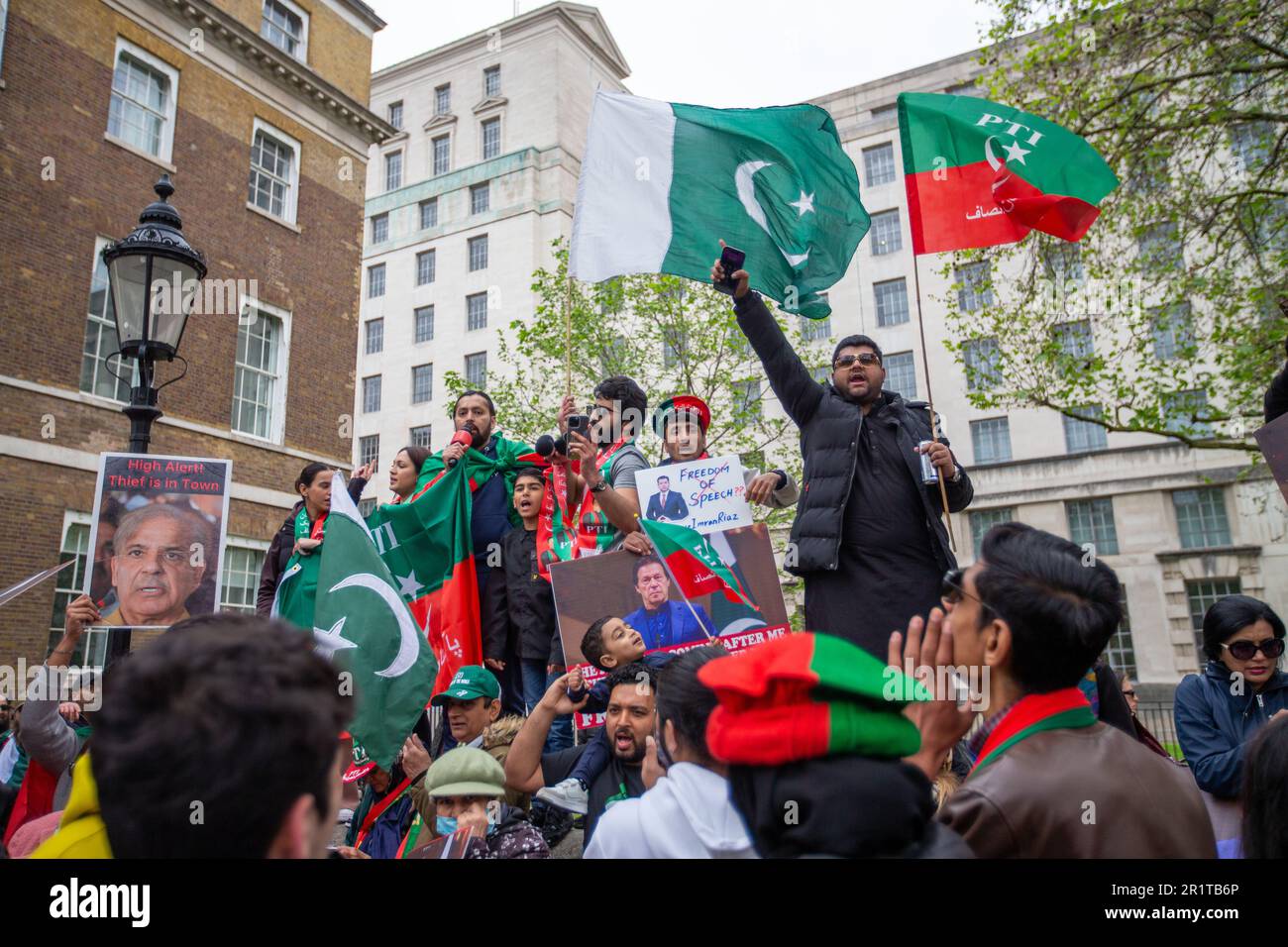 London, UK. 13th May, 2023. Protesters gathered opposite Downing Street ...