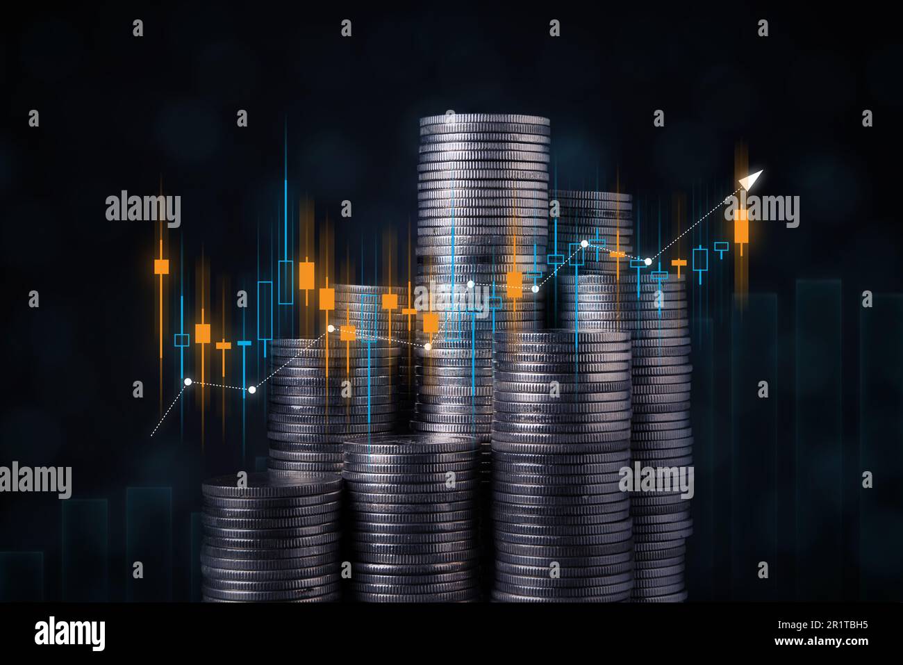 Stack of coins with graph chart growth up, Business marketing Stock ...