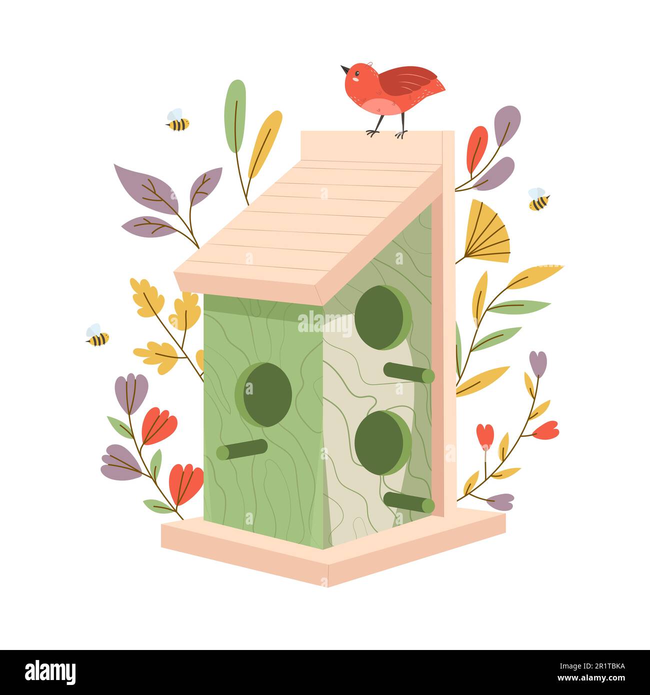 Wooden colorful birdhouse with small birds Stock Vector Image & Art - Alamy