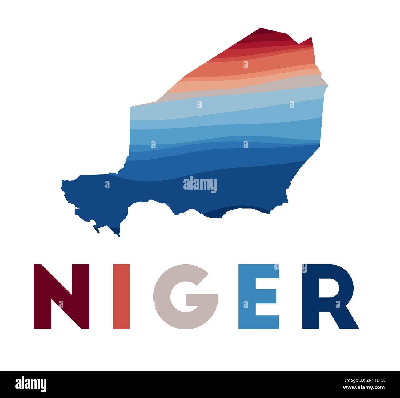 Niger map. Map of the country with beautiful geometric waves in red and ...