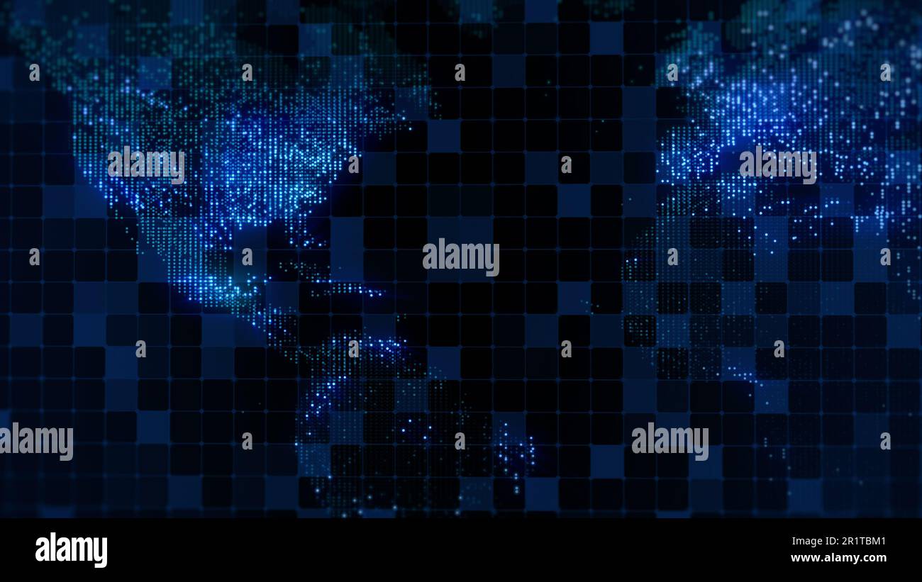 3D rendering of a digital map of the Earth. The lights of megacities ...