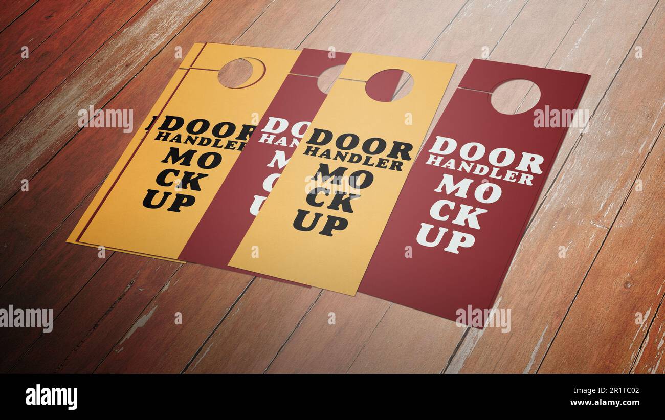 Minimalist door handler mockup laying on wooden floor Stock Photo - Alamy