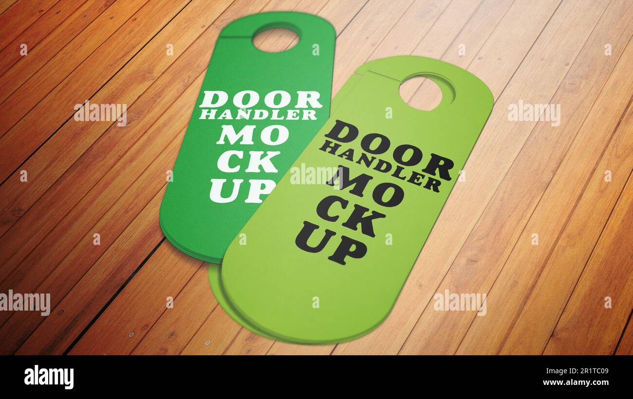 Minimalist door handler mockup laying on wooden floor Stock Photo - Alamy