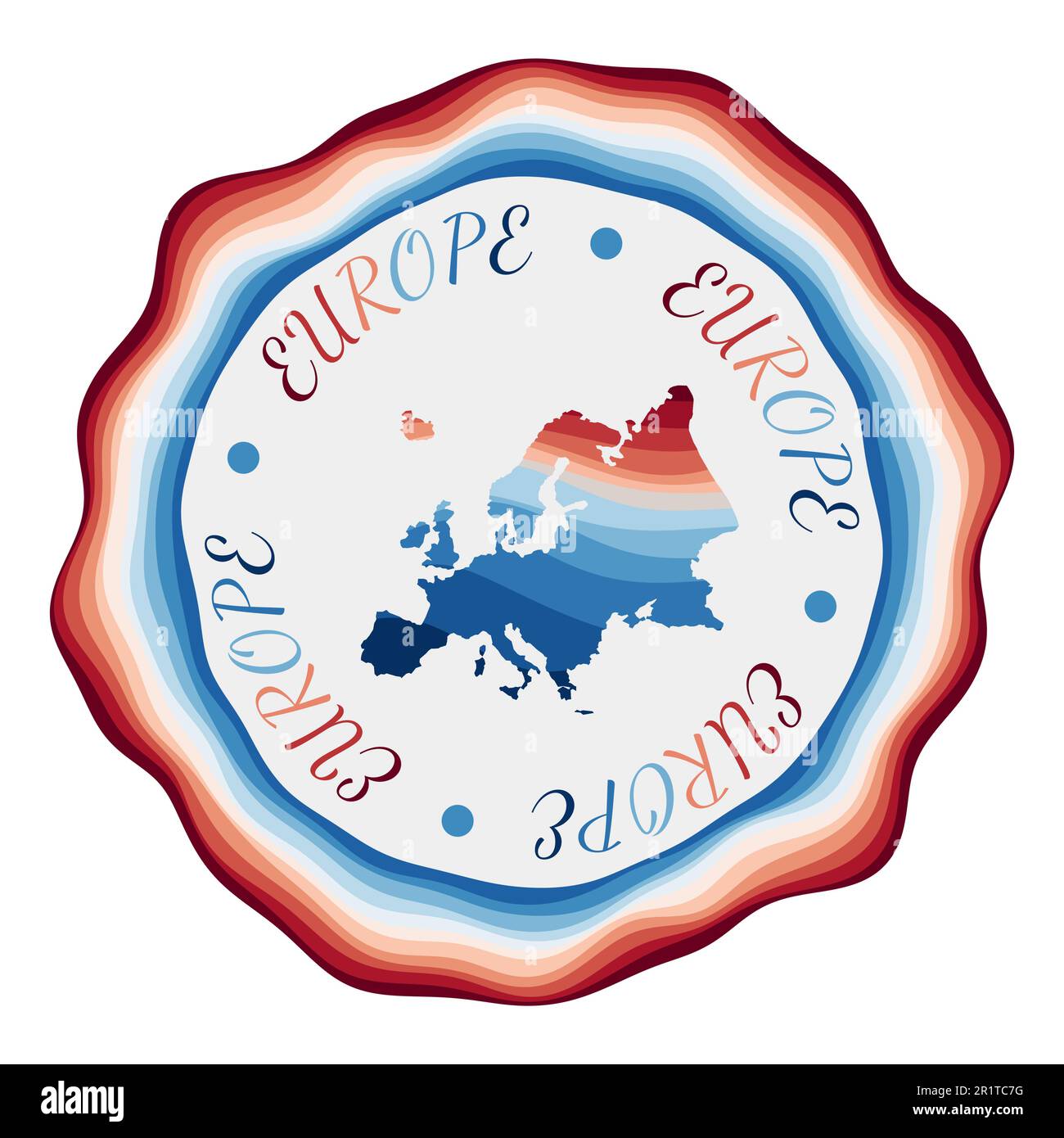 Europe badge. Map of the continent with beautiful geometric waves and ...